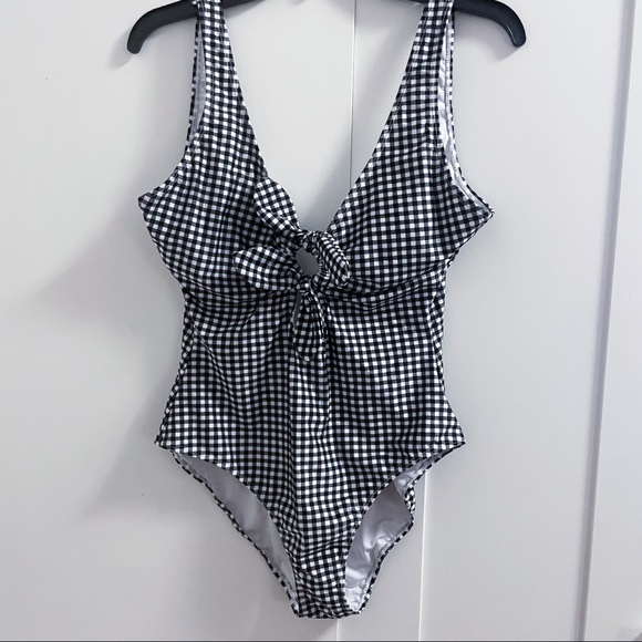 BONGO | Swim | Bongo Black White Gingham Swimsuit Deep Back Tie Front ...